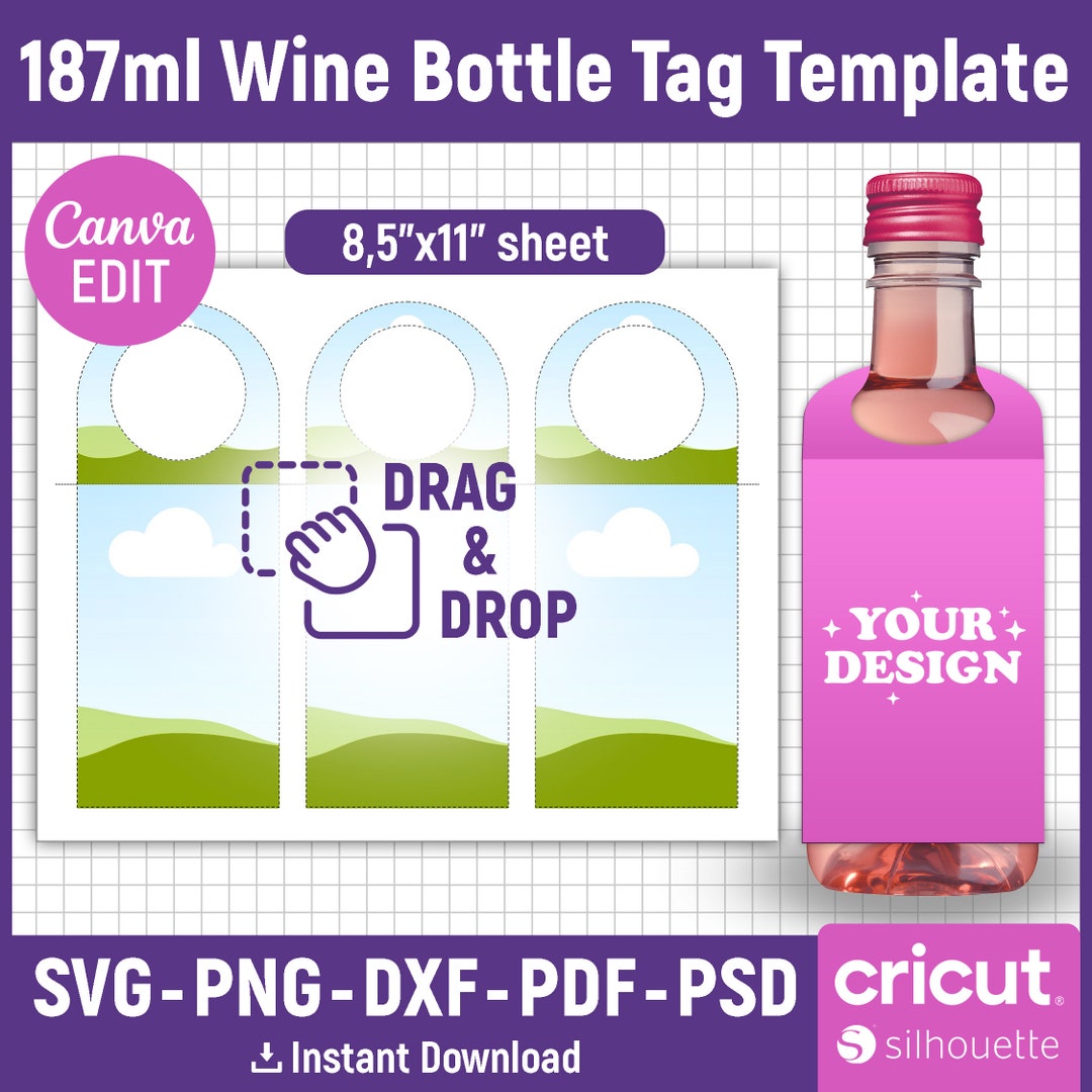 187ml Mini Wine Bottle Tag Template, Wine Gift Tag Template, Wine Tag ...