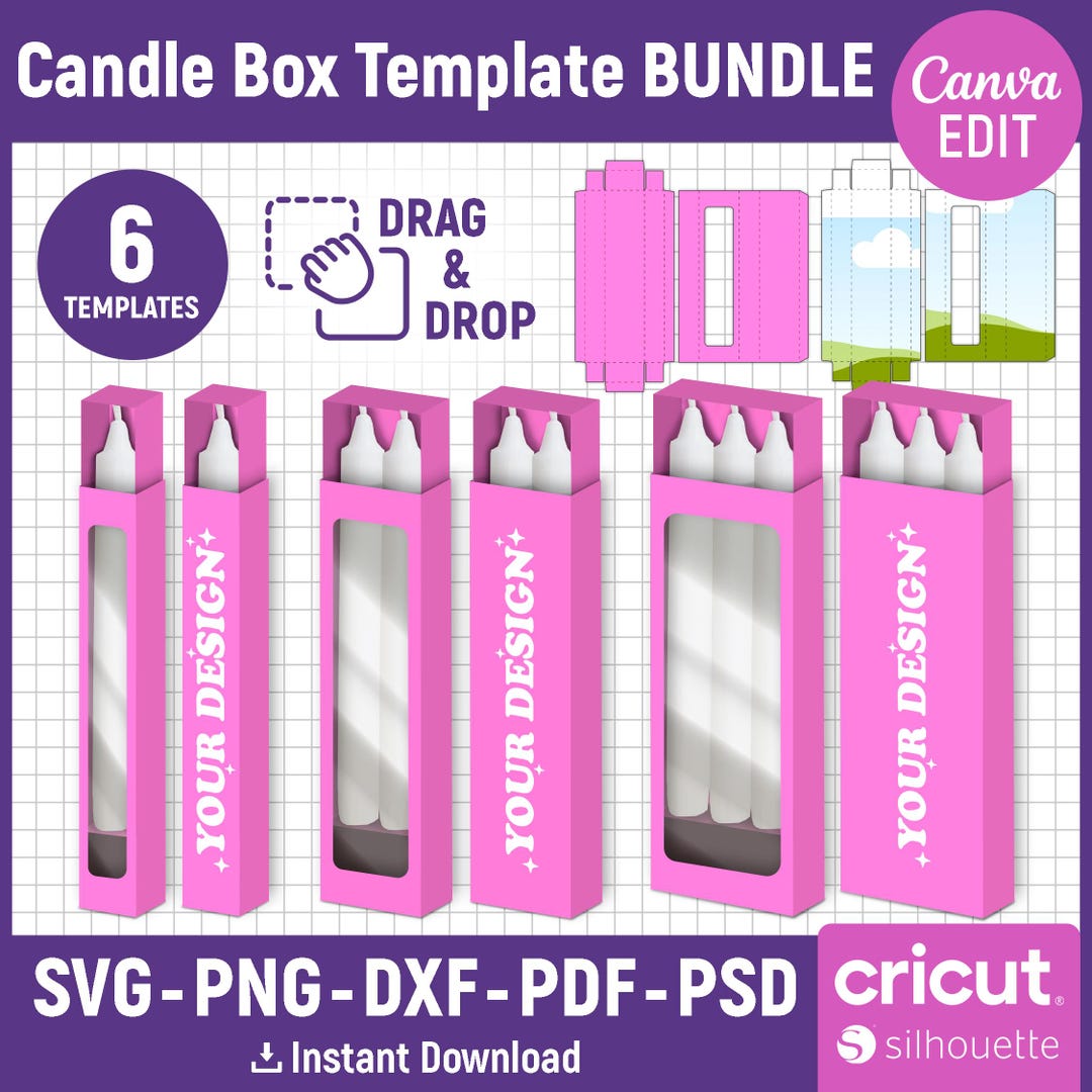 Candle Box Template BUNDLE, Candle Box Svg, Unscented Chandelier Candle ...