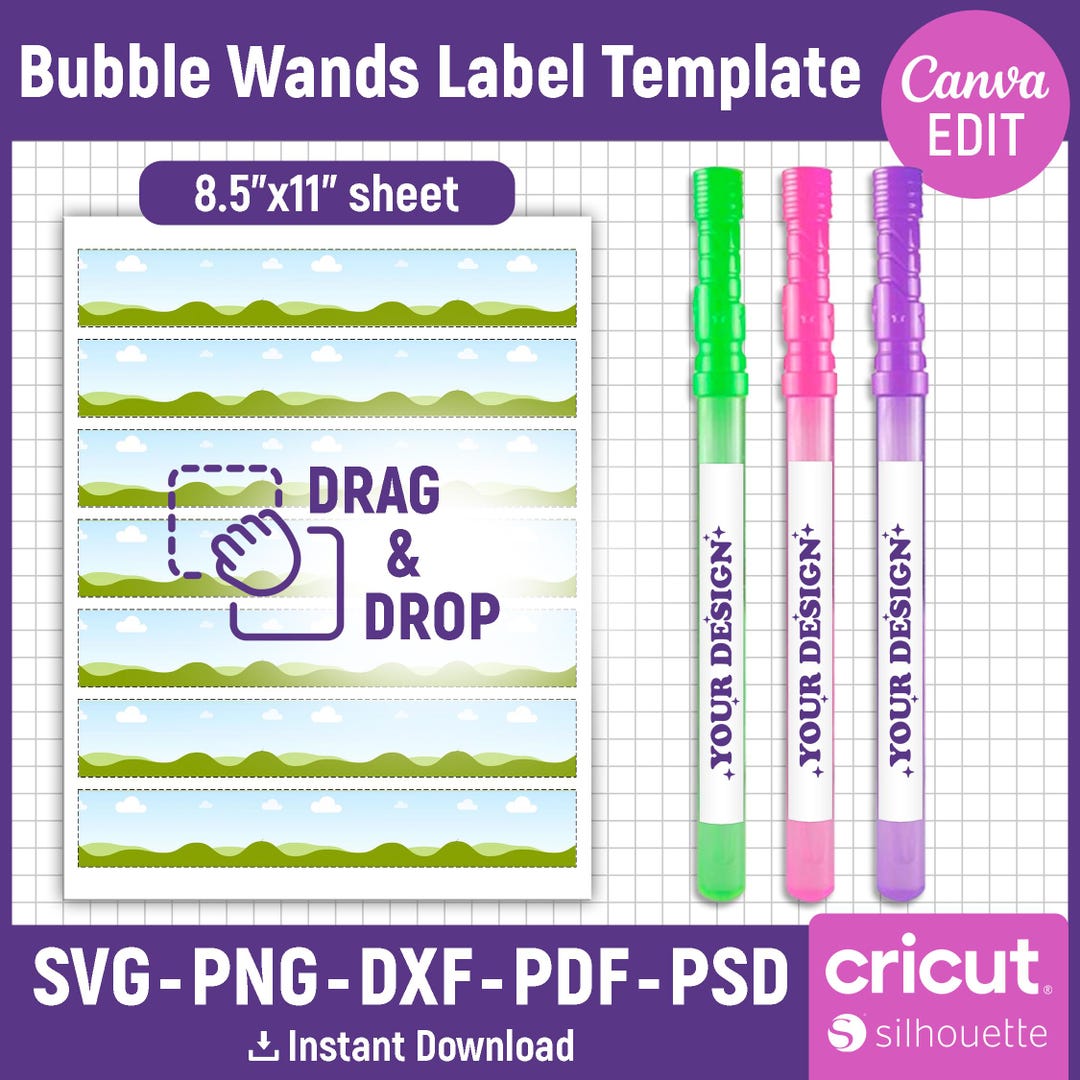 Bubble Wands Label Template, Bubble Bottle Label Template, Kids Party ...