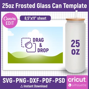 18oz - 25oz Frosted Glass Can Wrap Template, Glass Can Sublimation ...