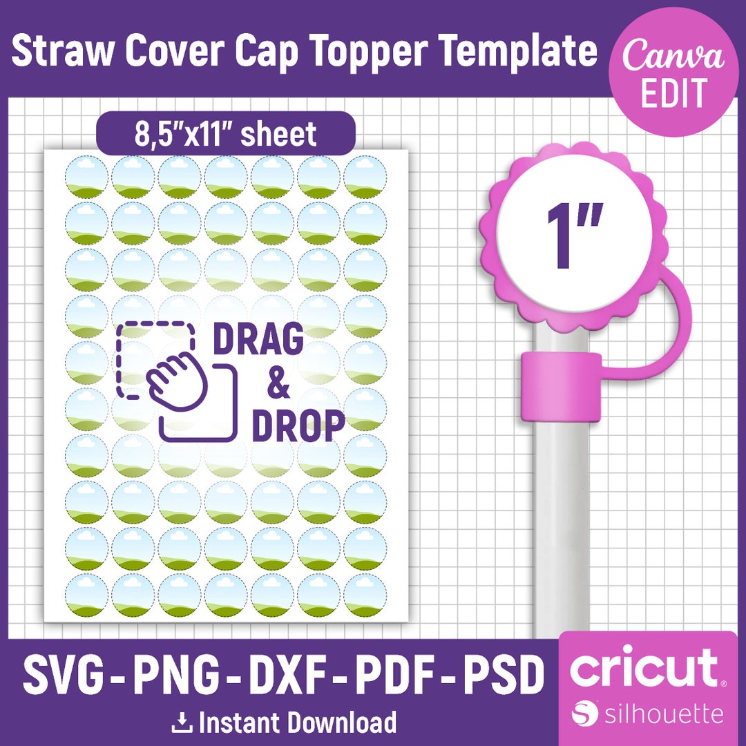 Flower Straw Cover Cap Topper Template, Straw Template Svg, Straw ...