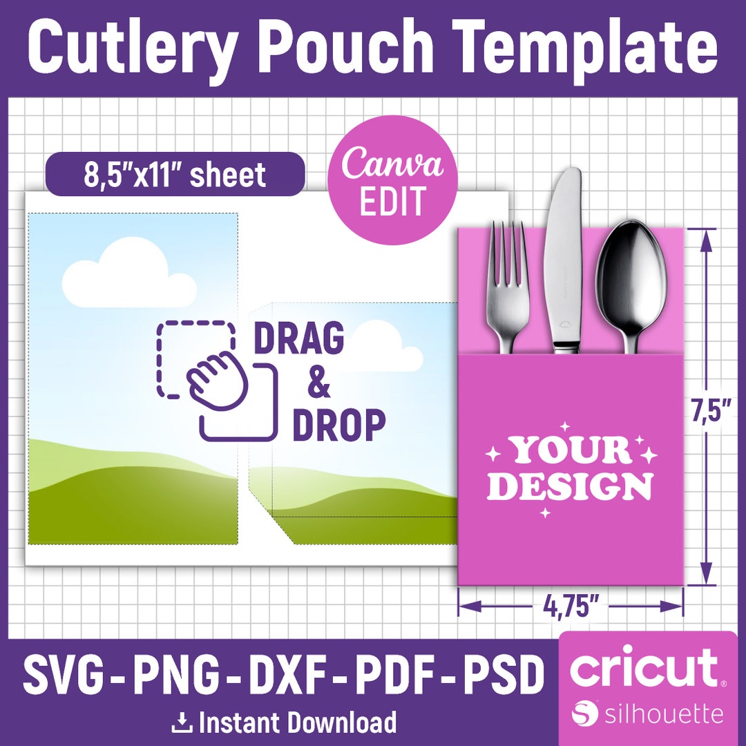 Cutlery Pouch Template, Cutlery Set Template, Cutlery Paper Holder ...