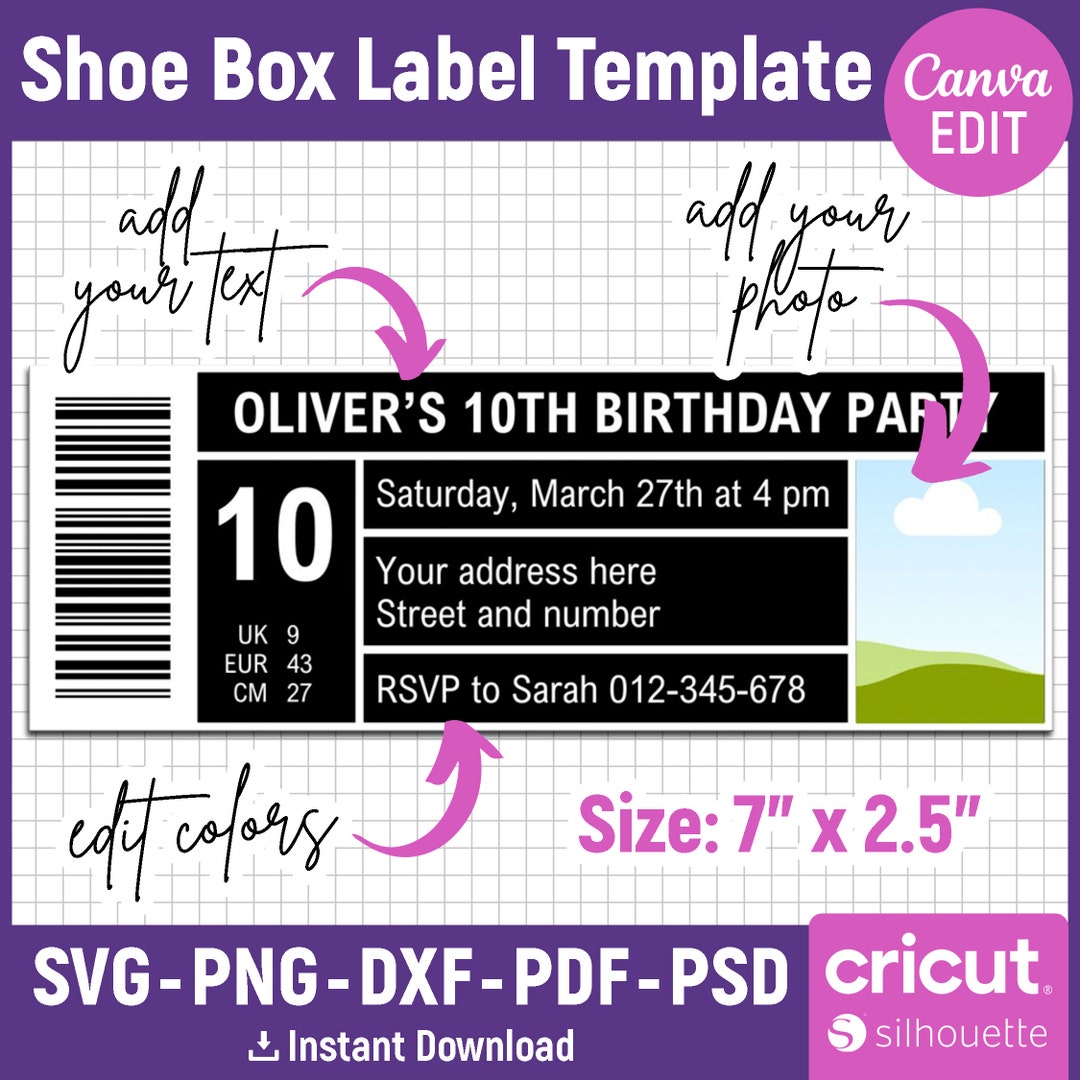 Shoe Box Label Template, Shoe Box Label Svg, Sneaker Box Label Template ...