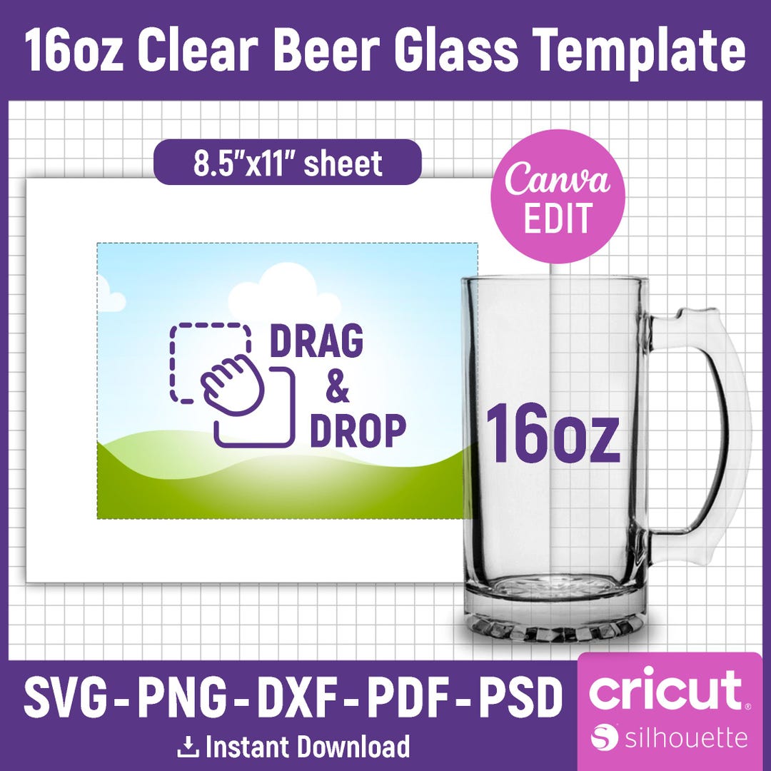 16oz Clear Beer Glass Template, Glass Stein Sublimation Template, Beer ...