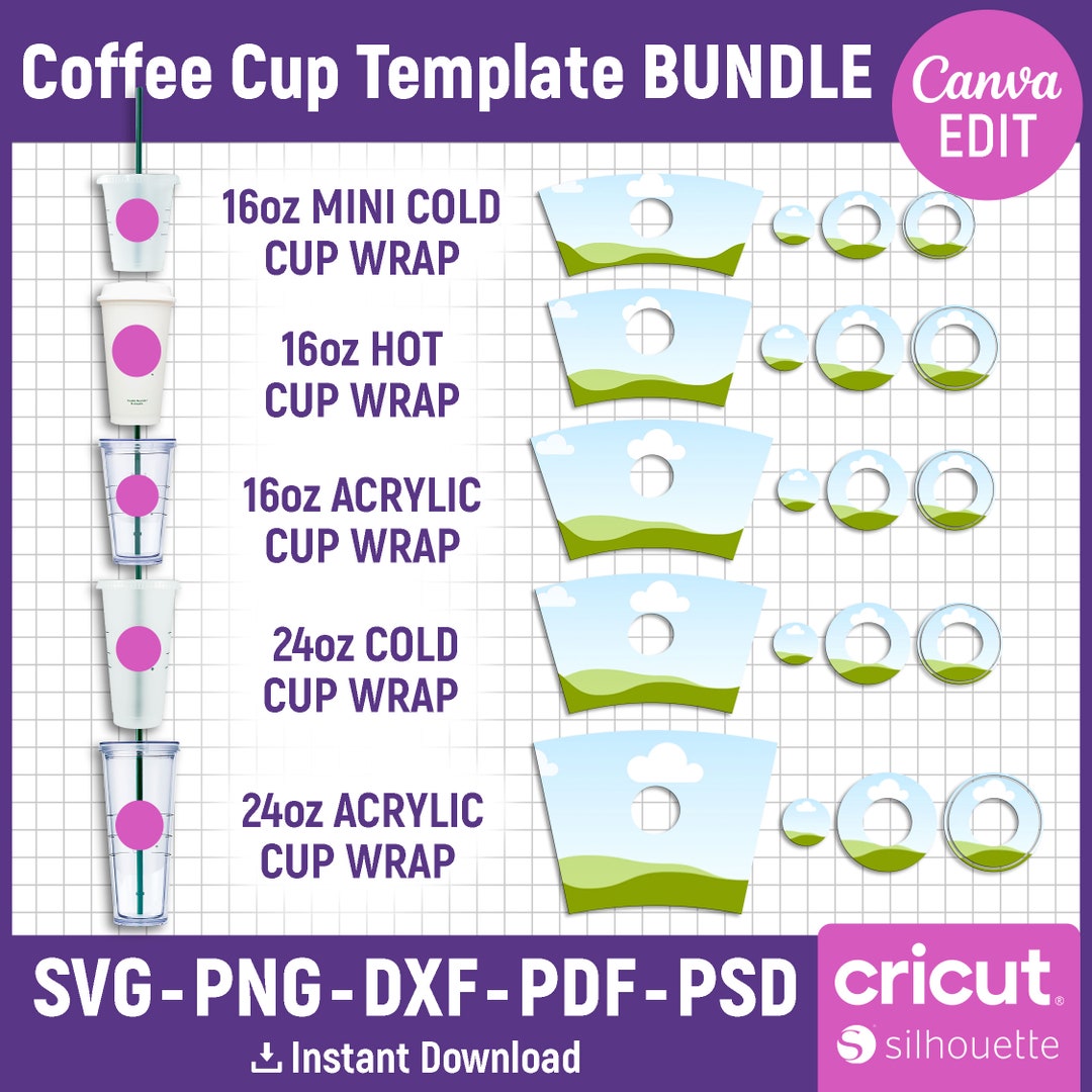 Coffee Cup Template BUNDLE, Coffee Hot Cup Template, Coffee Cold Cup ...