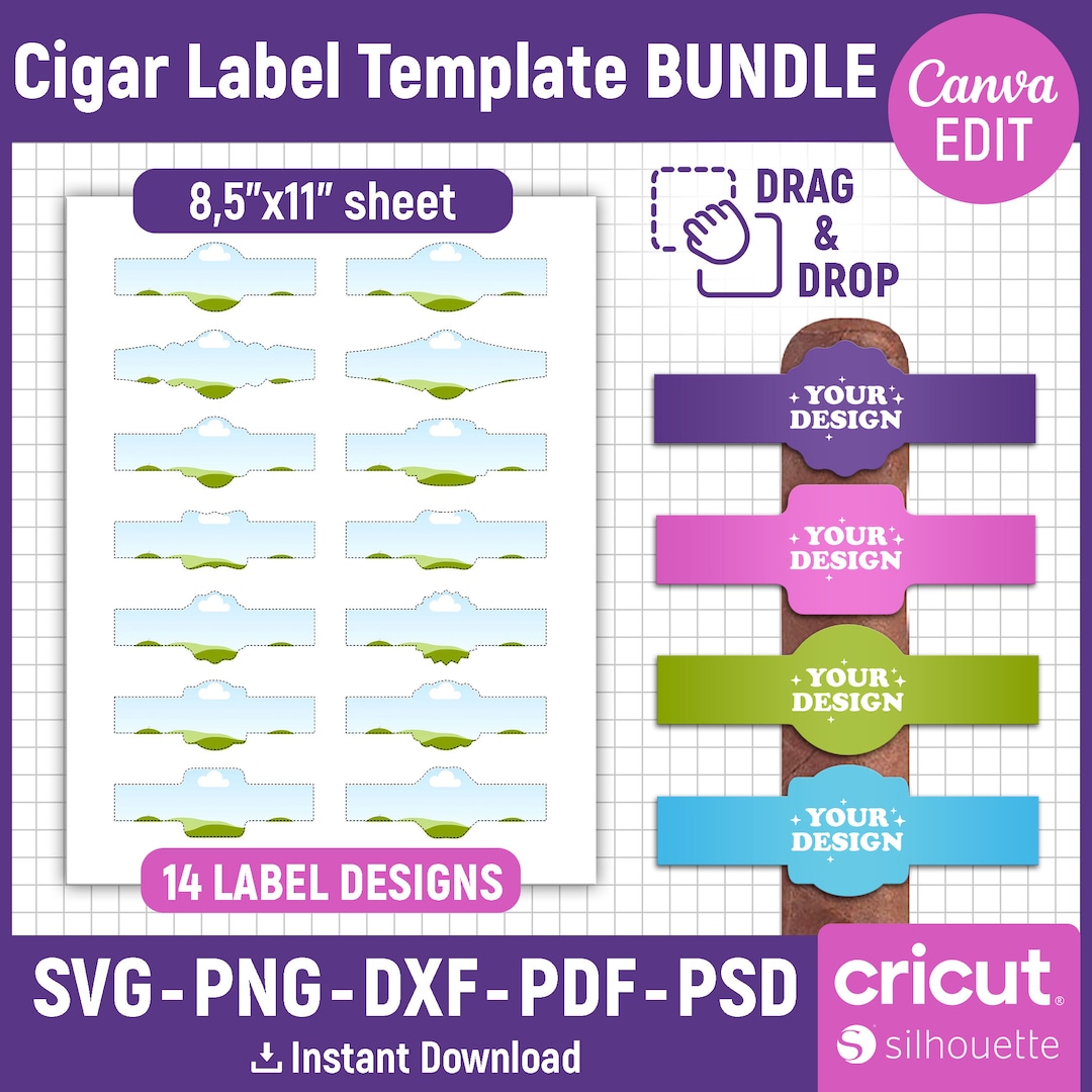 Cigar Wrapper Template Bundle, Cigar Label Template, Cigar Label Svg, Cigarette Sticker Template ...
