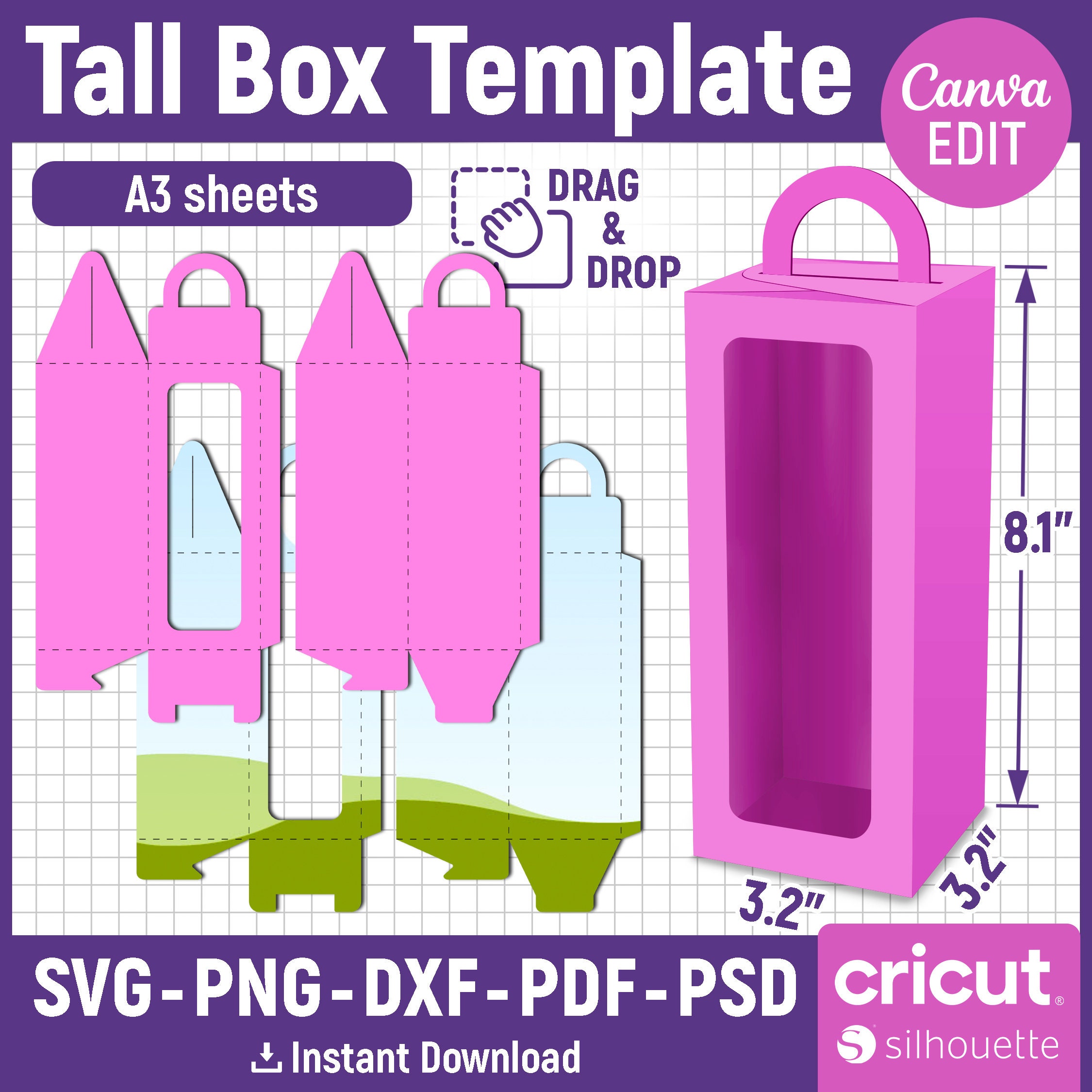 Tall Box Template BUNDLE, Tall Box Svg, Box With Handle Template, Gift ...