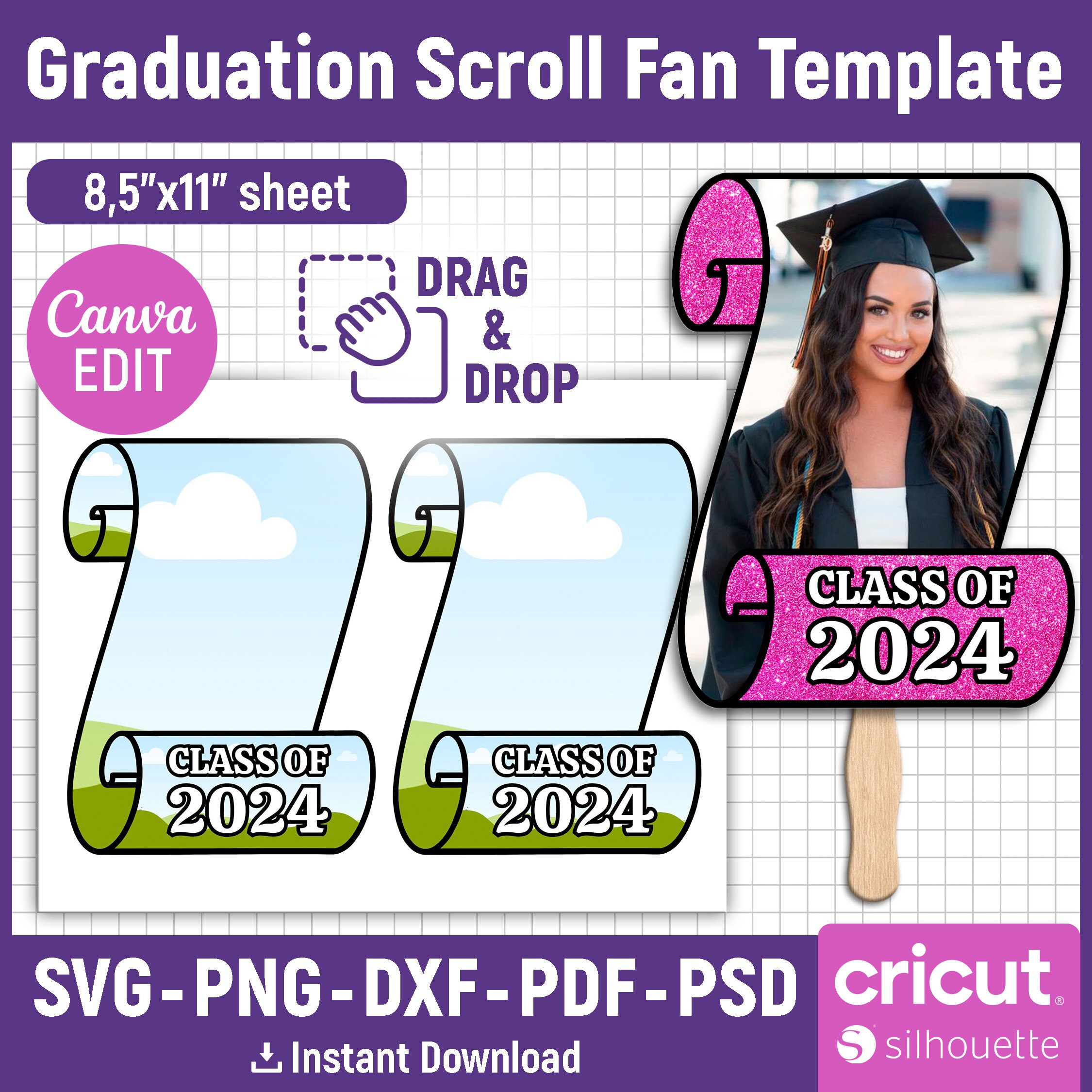 Graduation Scroll Fan Template, Grad Paddle Fan Template, Custom Grad ...