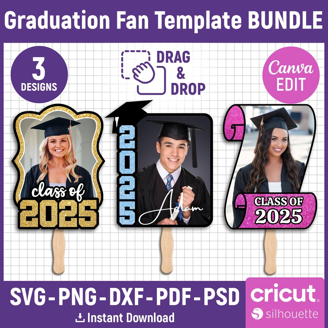 3 Grad Paddle Fan Template Bundle, Grad Fan, Graduation Fan Template ...