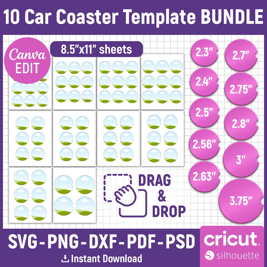 Car Coaster Template BUNDLE, Car Cup Coaster Template, Car Coaster ...