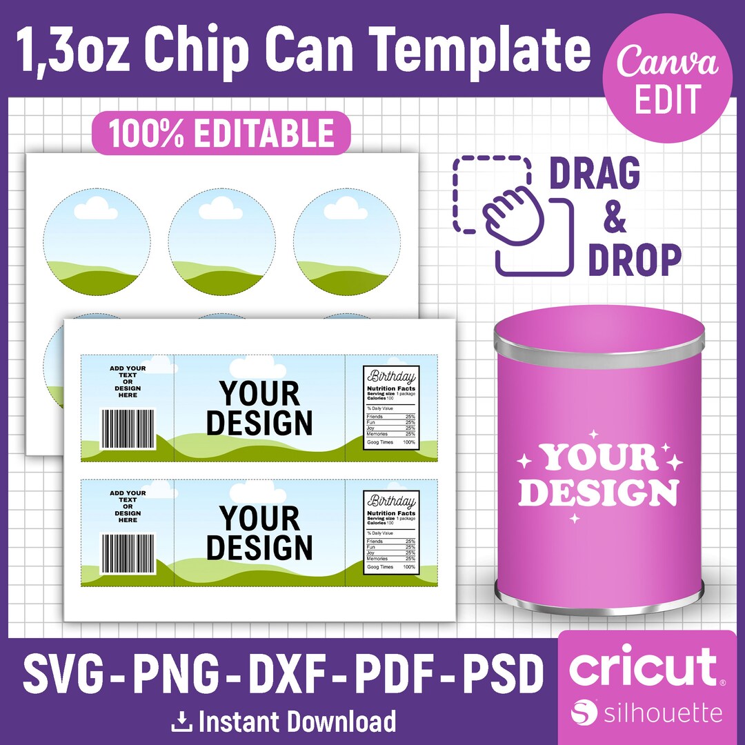 1.3oz Chip Can Wrap Template, Potato Chip Can, Can Label Template ...