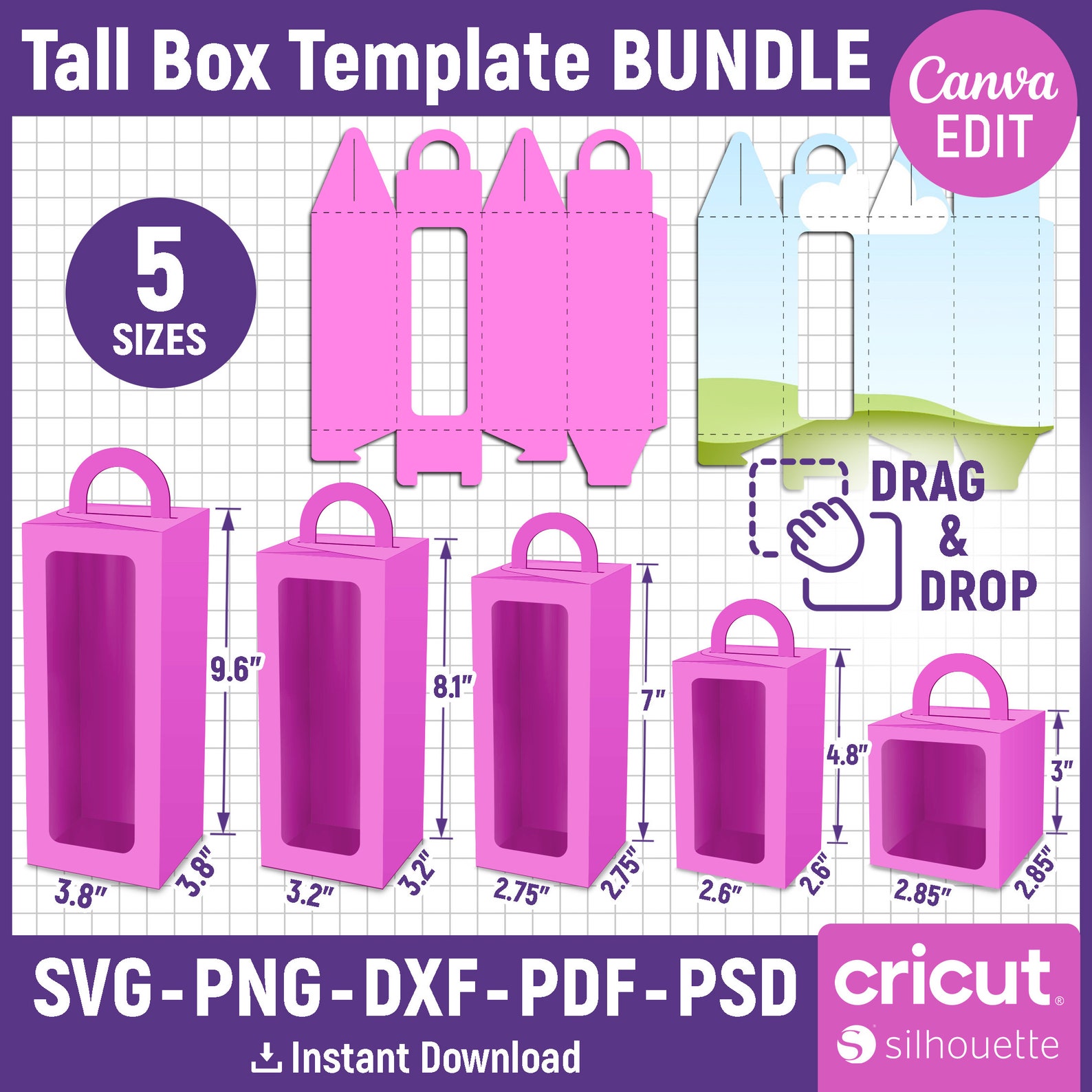 Tall Box Template BUNDLE, Tall Box Svg, Box With Handle Template, Gift ...