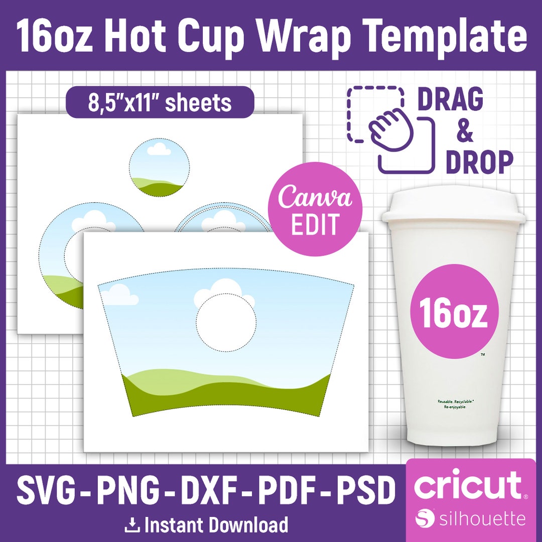 16oz Hot Cup Wrap Template, Coffee Cup Template, Coffee Hot Cup ...
