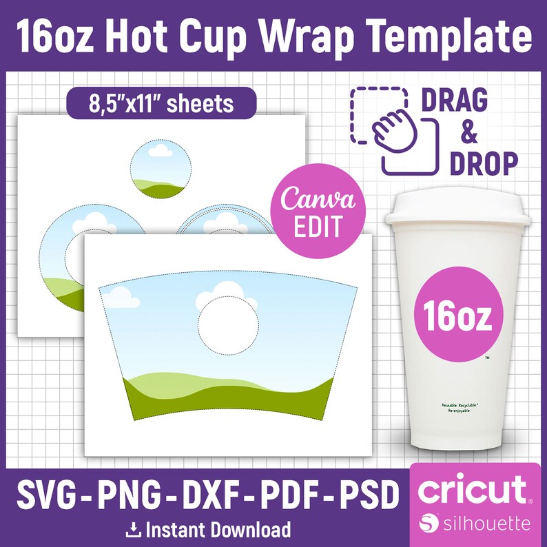 16oz Hot Cup Wrap Template, Coffee Cup Template, Coffee Hot Cup ...