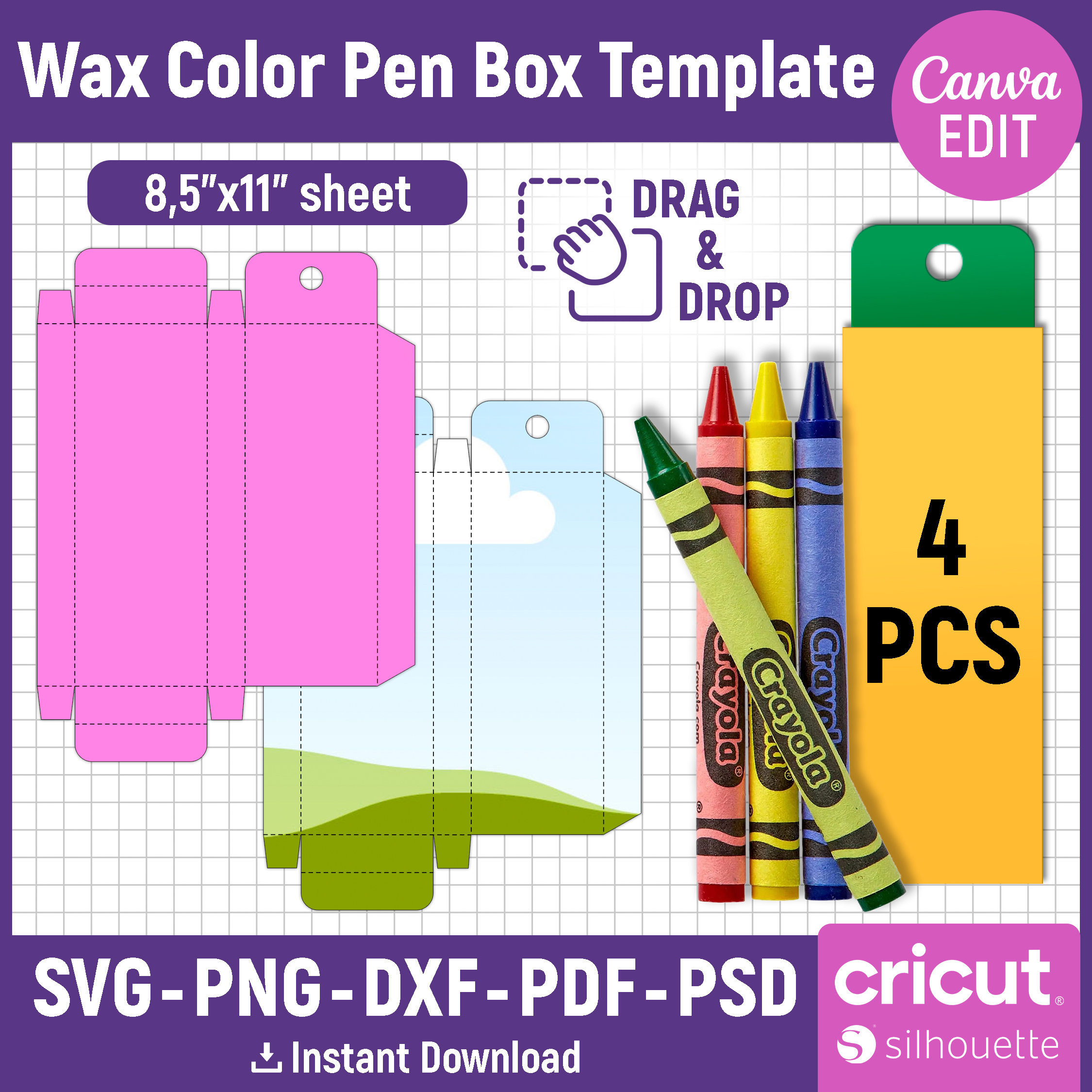 4pcs Crayon Box Template, Wax Crayon Box Template, Wax Color Pen Gift ...