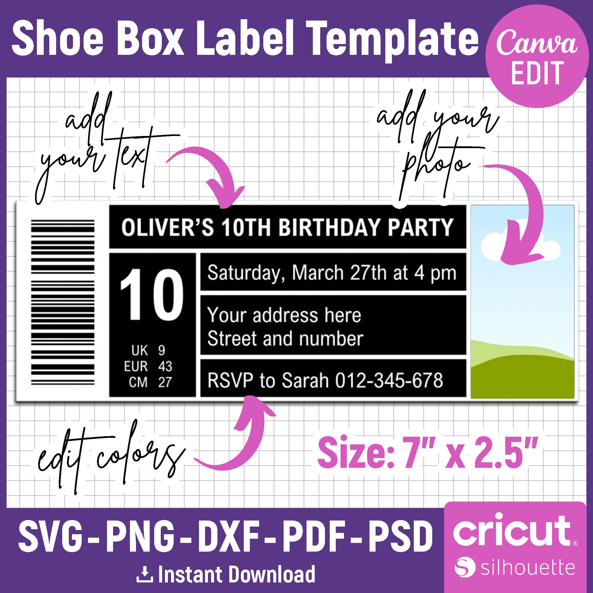 Shoe Box Label Template, Shoe Box Label Svg, Sneaker Box Label Template ...