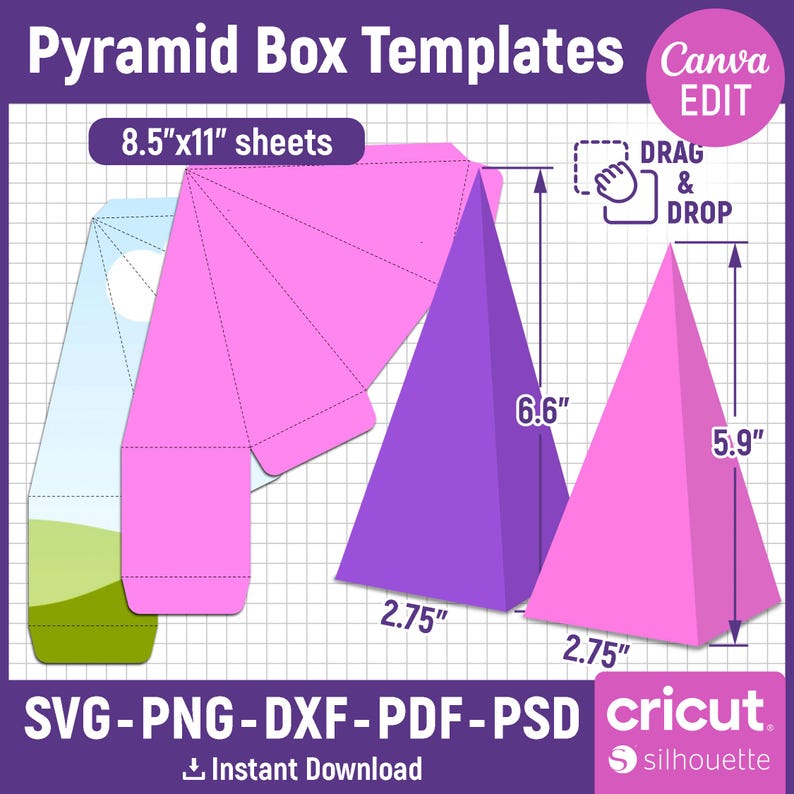 Pyramid Box Bundle, Gift Box Template, Pyramid Favor Box, Birthday Gift ...
