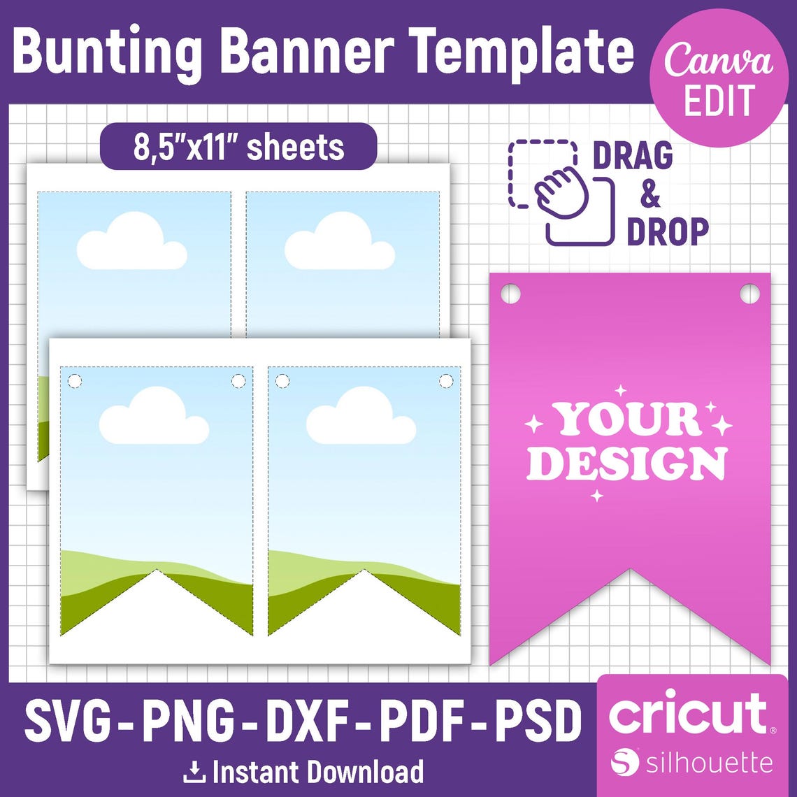 Bunting Banner Template BUNDLE, Bunting Banner Svg, Flag Banner Svg ...