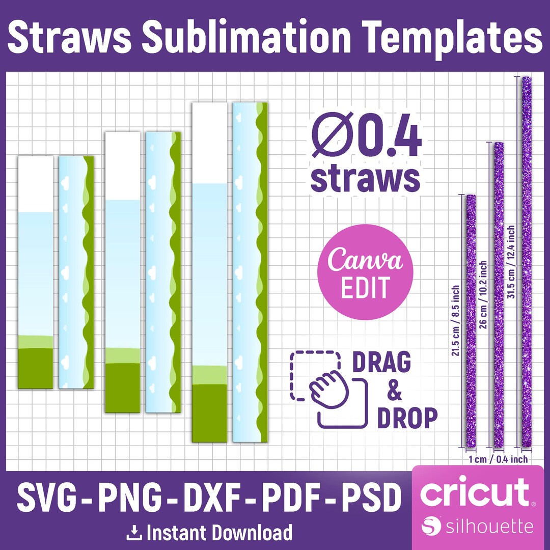 Straw Template Svg, Straw Sublimation Template, Straws for Tumblers ...