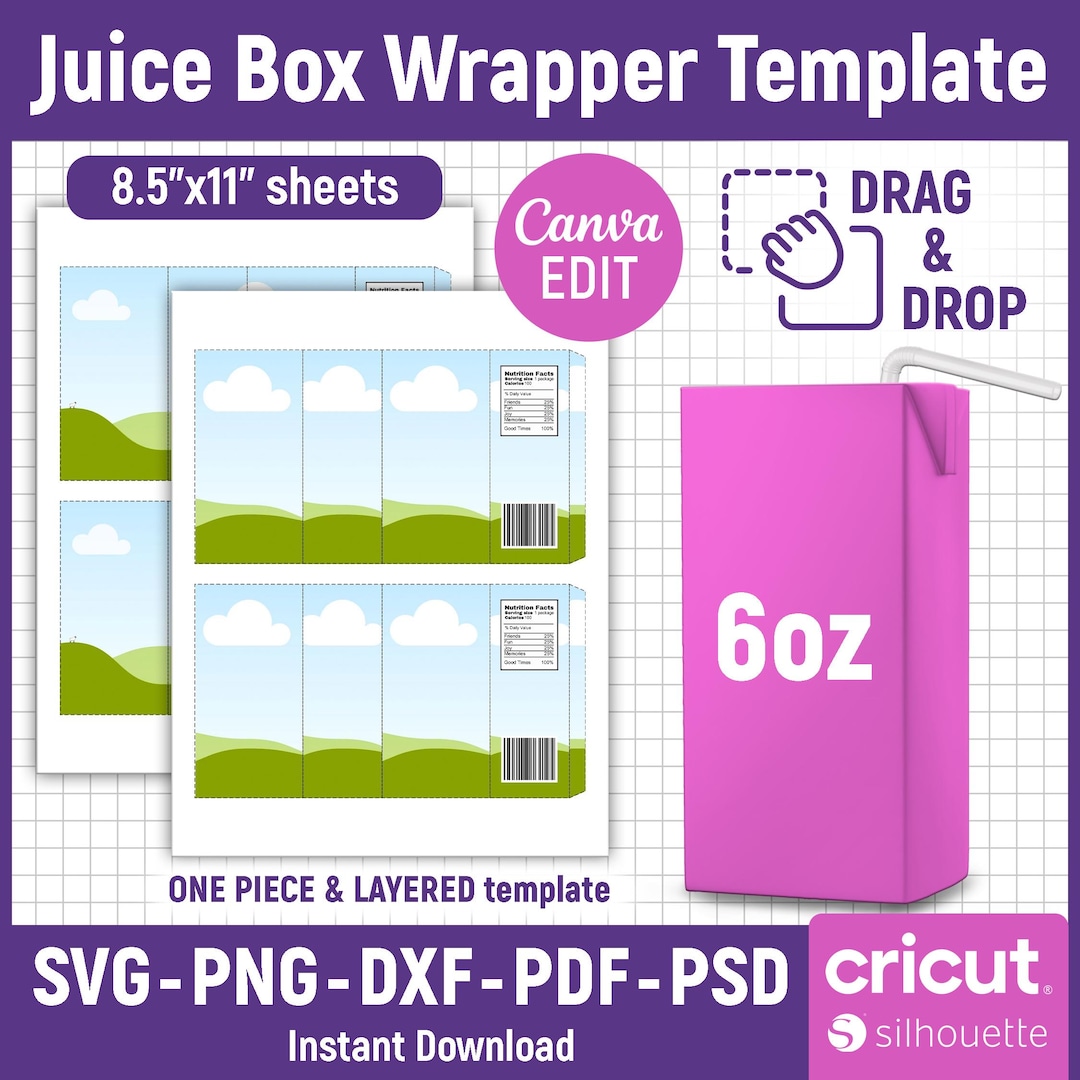 6oz Juice Box Wrapper Template, Juice Box Label, Juice Label Template ...