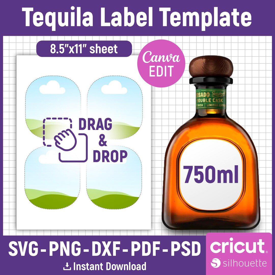 750ml Tequila Label Template, Tequila Label Svg, Tequila Bottle Sticker ...