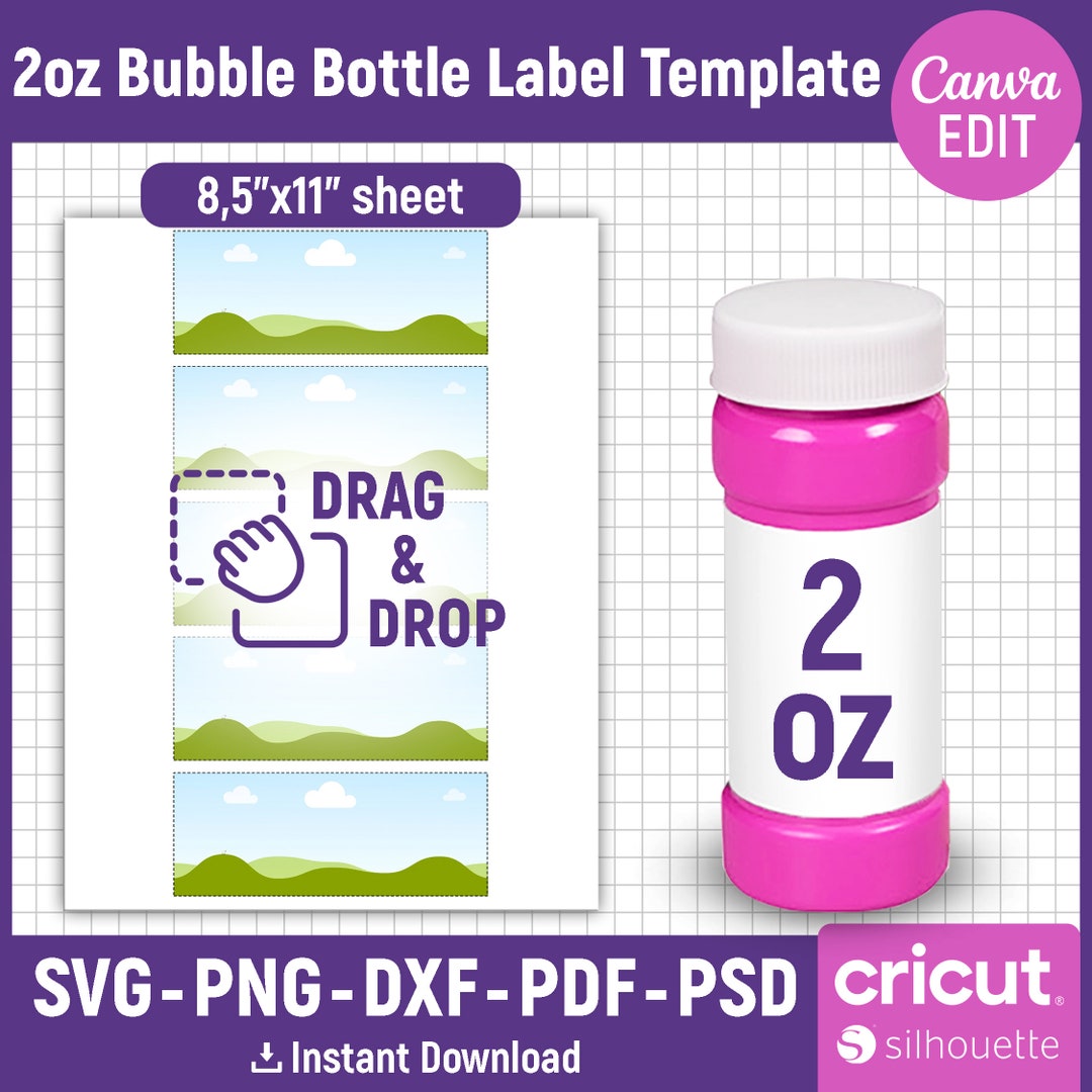 2oz Bubble Bottle Label Template, Bubble Bottle Label Svg, Kids Party ...