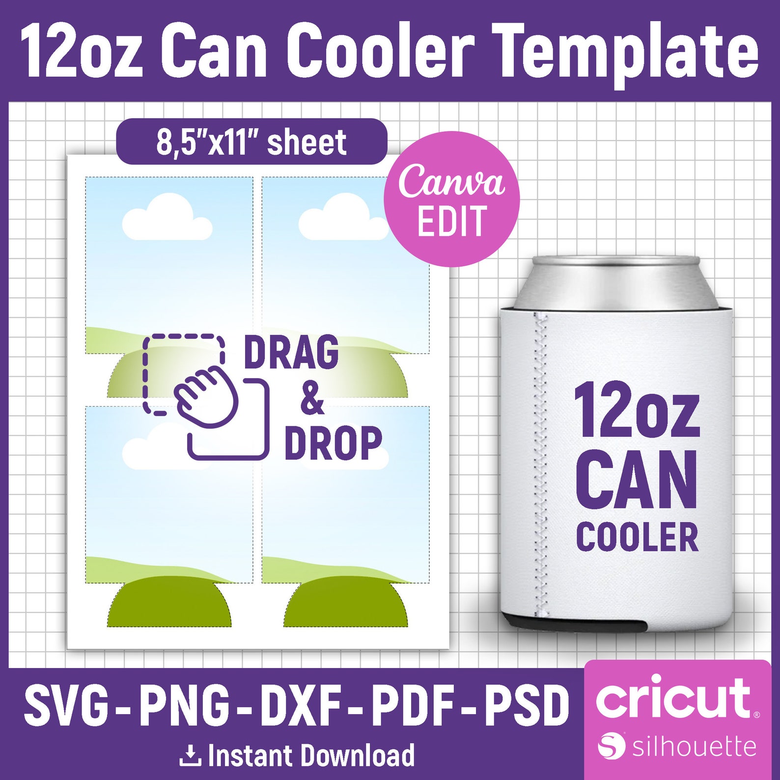 12oz Can Cooler & 12oz Slim Can Cooler Template, Beer Cooler Template ...