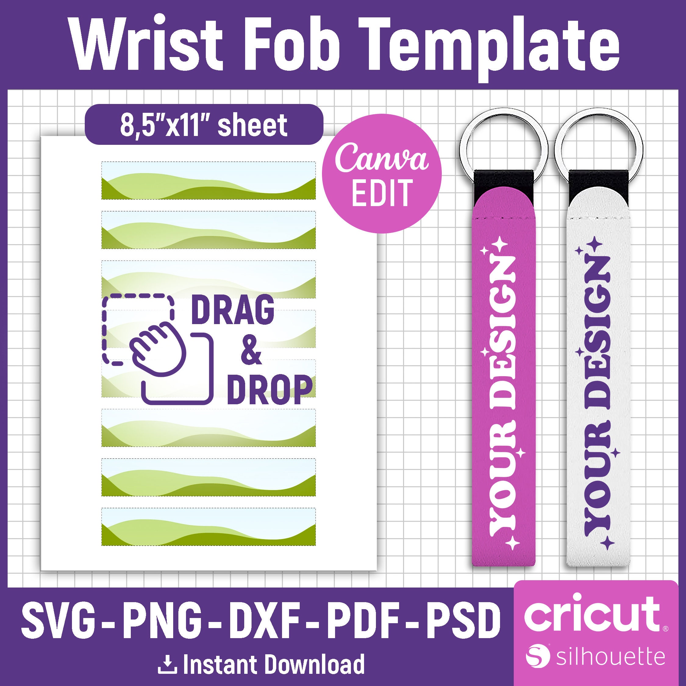 Wrist Fob Template Svg, Wristlet Sublimation Template, Neoprene ...
