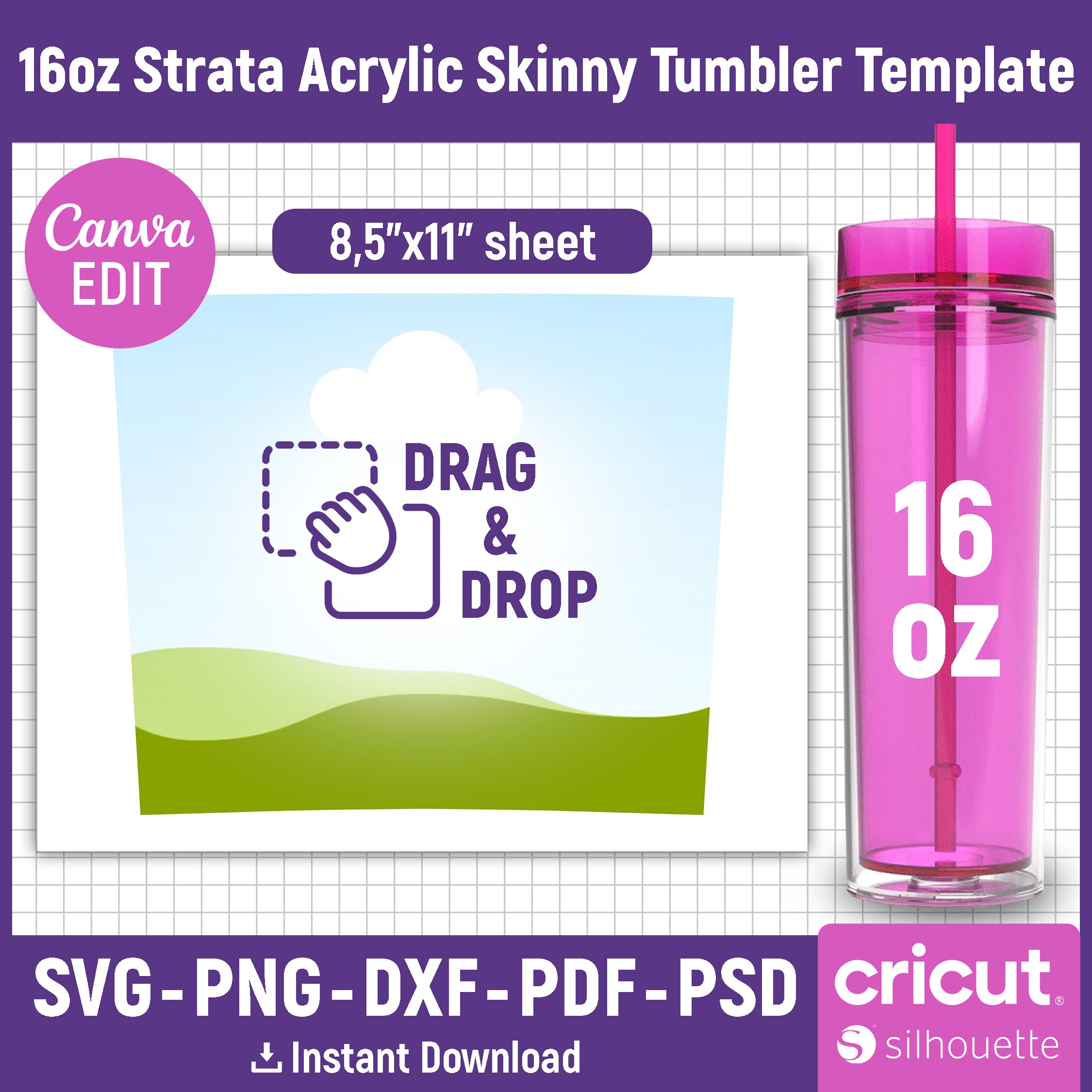 16oz Acrylic Strata Cup Tumbler Template, 16oz Strata Skinny Wrap ...