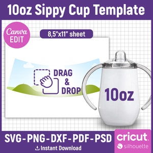 10oz - 12oz Sippy Cup Tumbler Template, Sippy Cup Wrap Template Svg ...