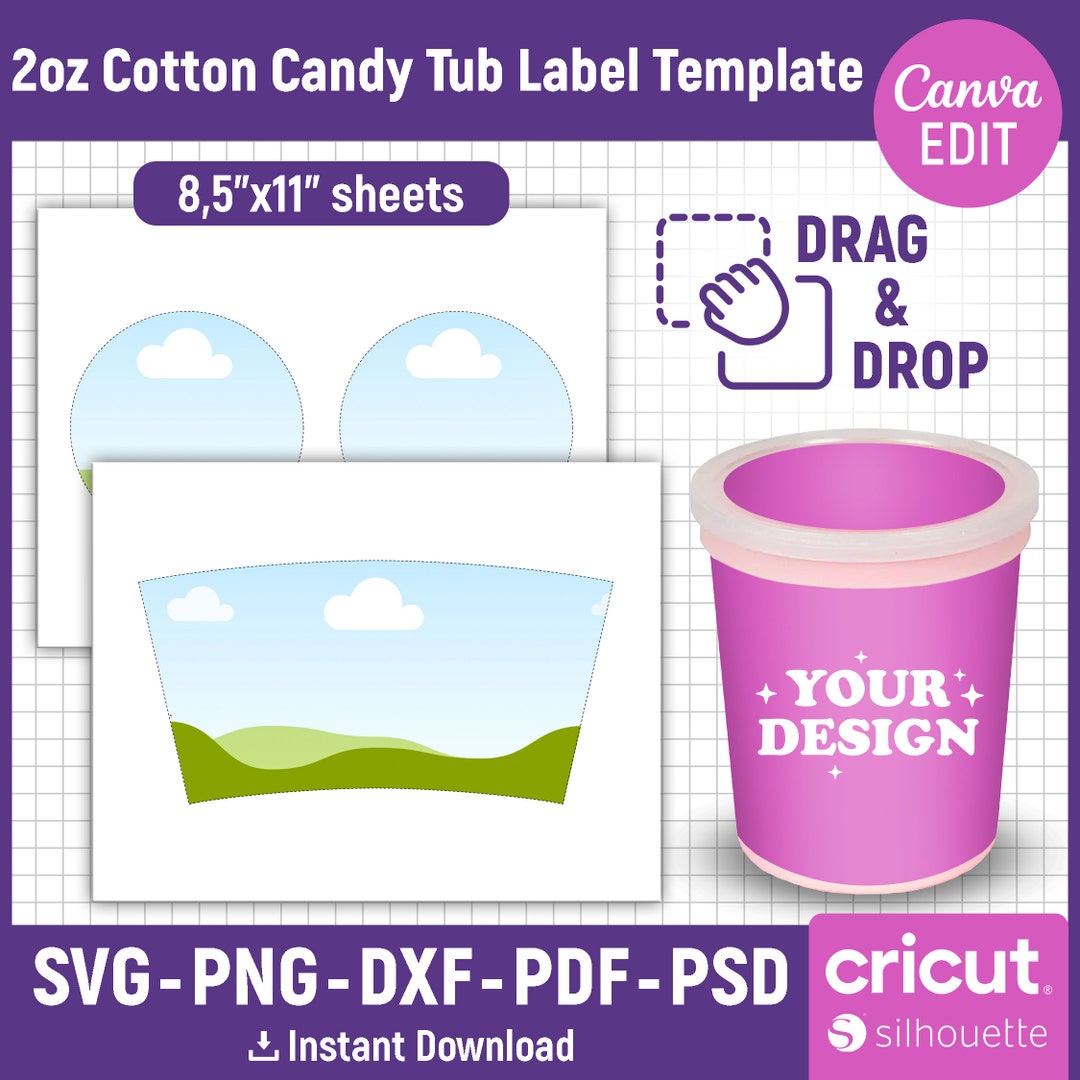2oz Cotton Candy Label Template, Cotton Candy Tub Wrapper Template ...