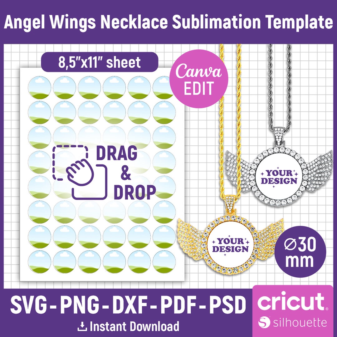 Angel Wings Necklace Sublimation Template, Sublimation Wing Photo ...