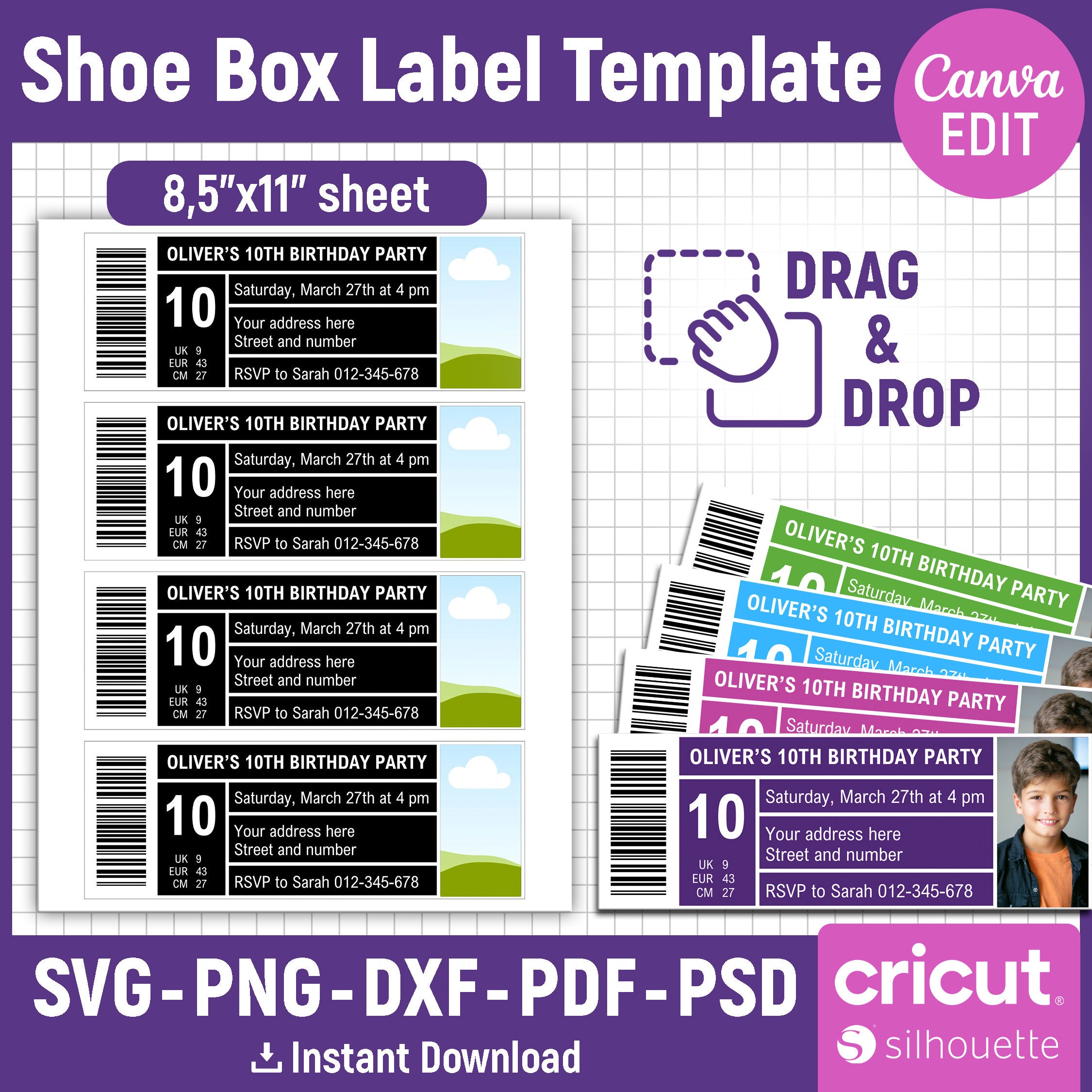 Shoe Box Label Template, Shoe Box Label Svg, Sneaker Box Label Template ...