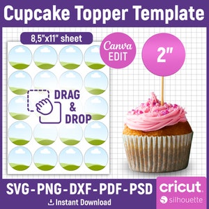 Cupcake Topper Template BUNDLE, Birthday Cake Topper Template, Cupcake ...