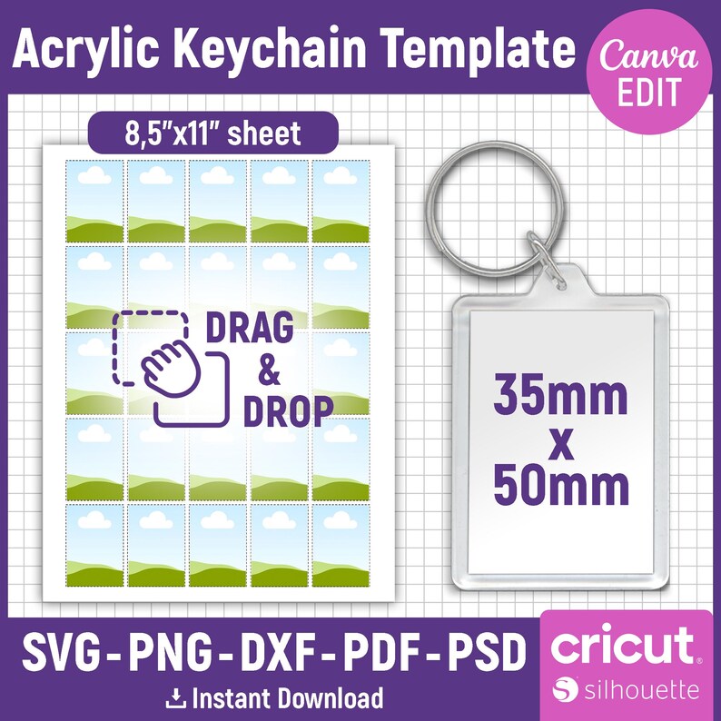 Acrylic Keychain Template, Rectangle Keychain Template Svg, Sublimation ...