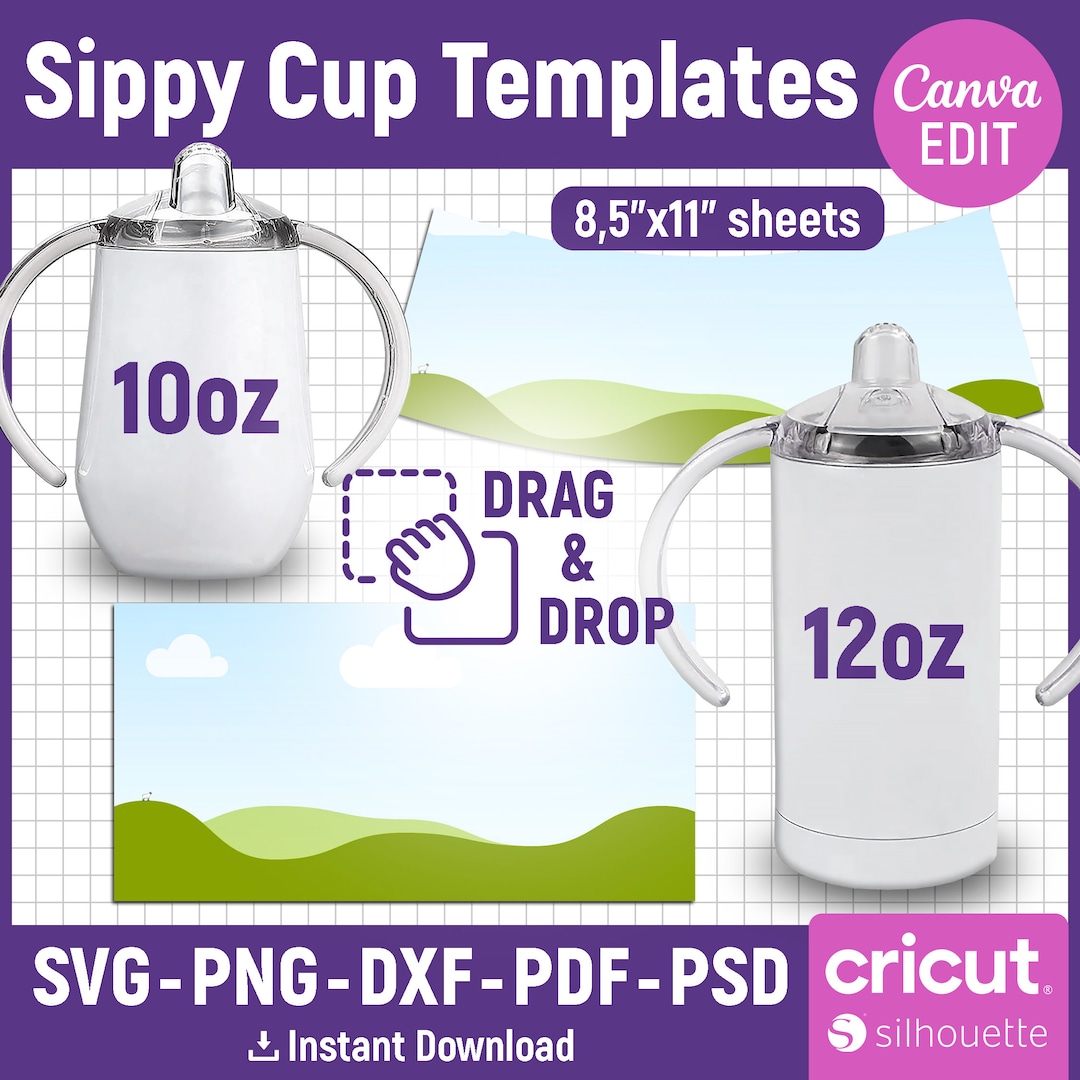 10oz - 12oz Sippy Cup Tumbler Template, Sippy Cup Wrap Template Svg ...