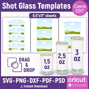Shot Glass Template Bundle, 1.5oz, 2.5oz, 3oz Shot Glass Wrapper, Shot ...