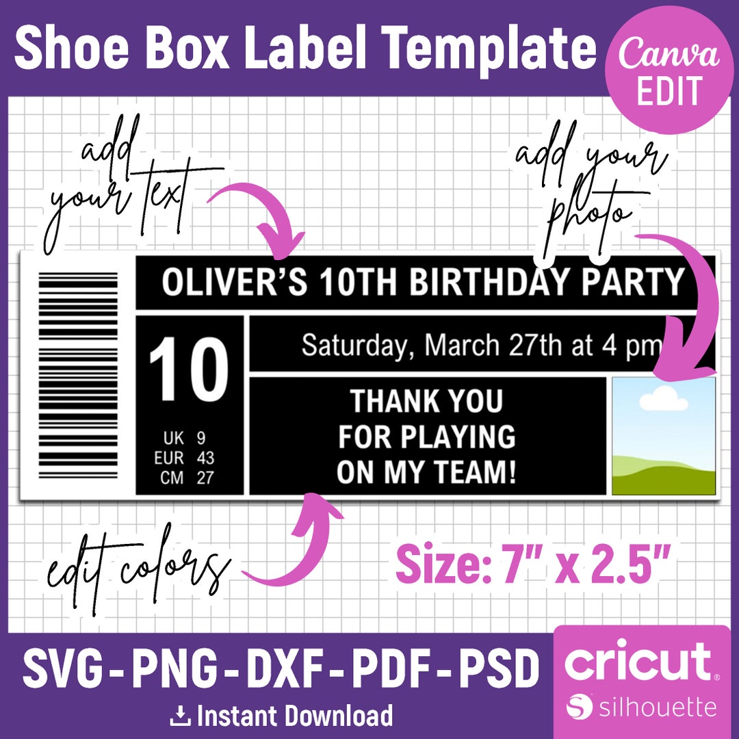 Shoe Box Label Template, Shoe Box Label Svg, Sneaker Box Label Template ...