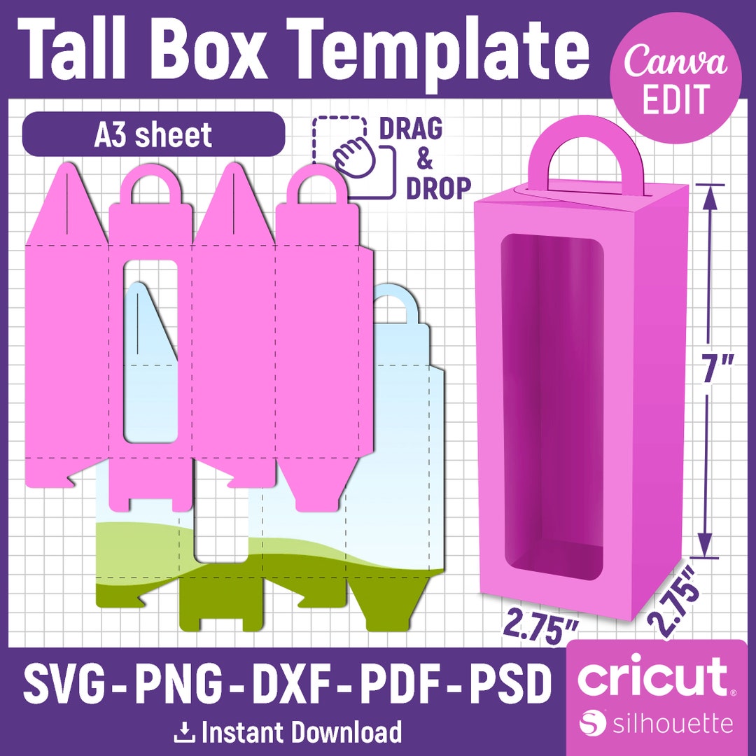 7" Tall Box Template, Tall Box Svg, Box With Handle Template, Gift Box ...