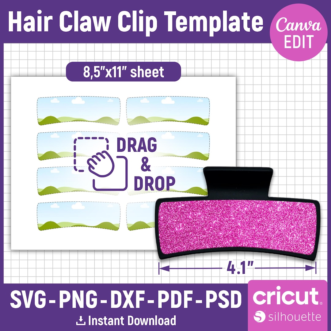 Large Hair Claw Clip Template, Hair Claw Clip Sublimation Template ...