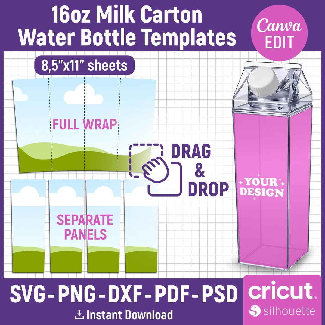 16oz Milk Carton Template, 16oz Acrylic Water Bottle Wrapper, 500 Ml ...