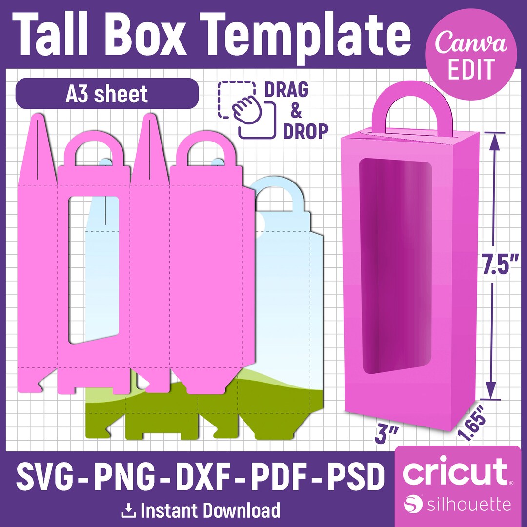 Tall Box Template, Tall Box Svg, Box With Handle Template, Doll Box ...