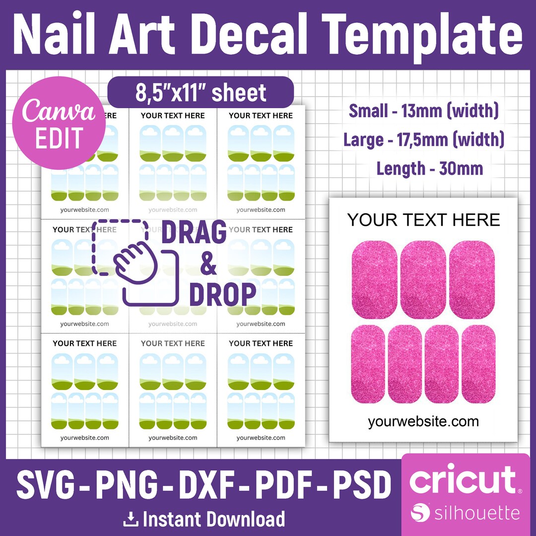 Round Nail Art Decal Template, Nail Blank Template, Nail Wrap Template ...