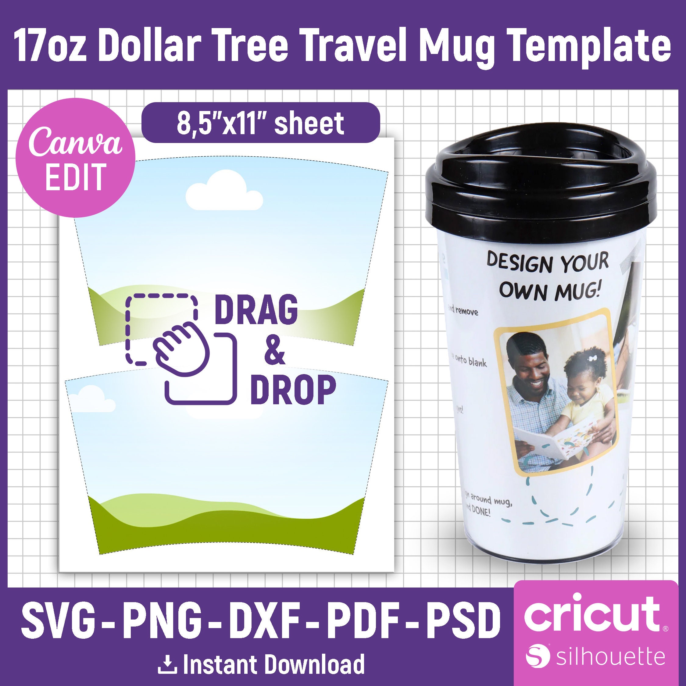 17oz Dollar Tree Travel Mug Template, Travel Coffee Cup Sublimation ...
