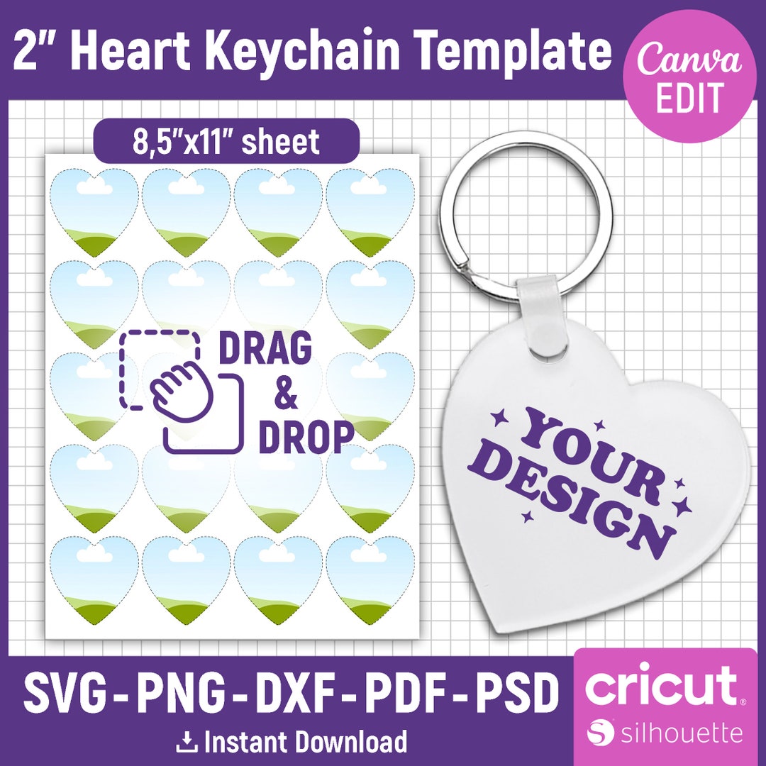 2" Heart Keychain Template, Keychain Template Svg, Sublimation Template ...