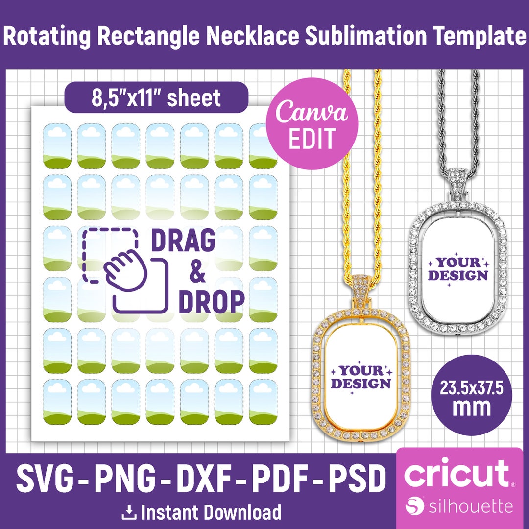 Rotating Rectangle Necklace Sublimation Template, Sublimation Photo ...