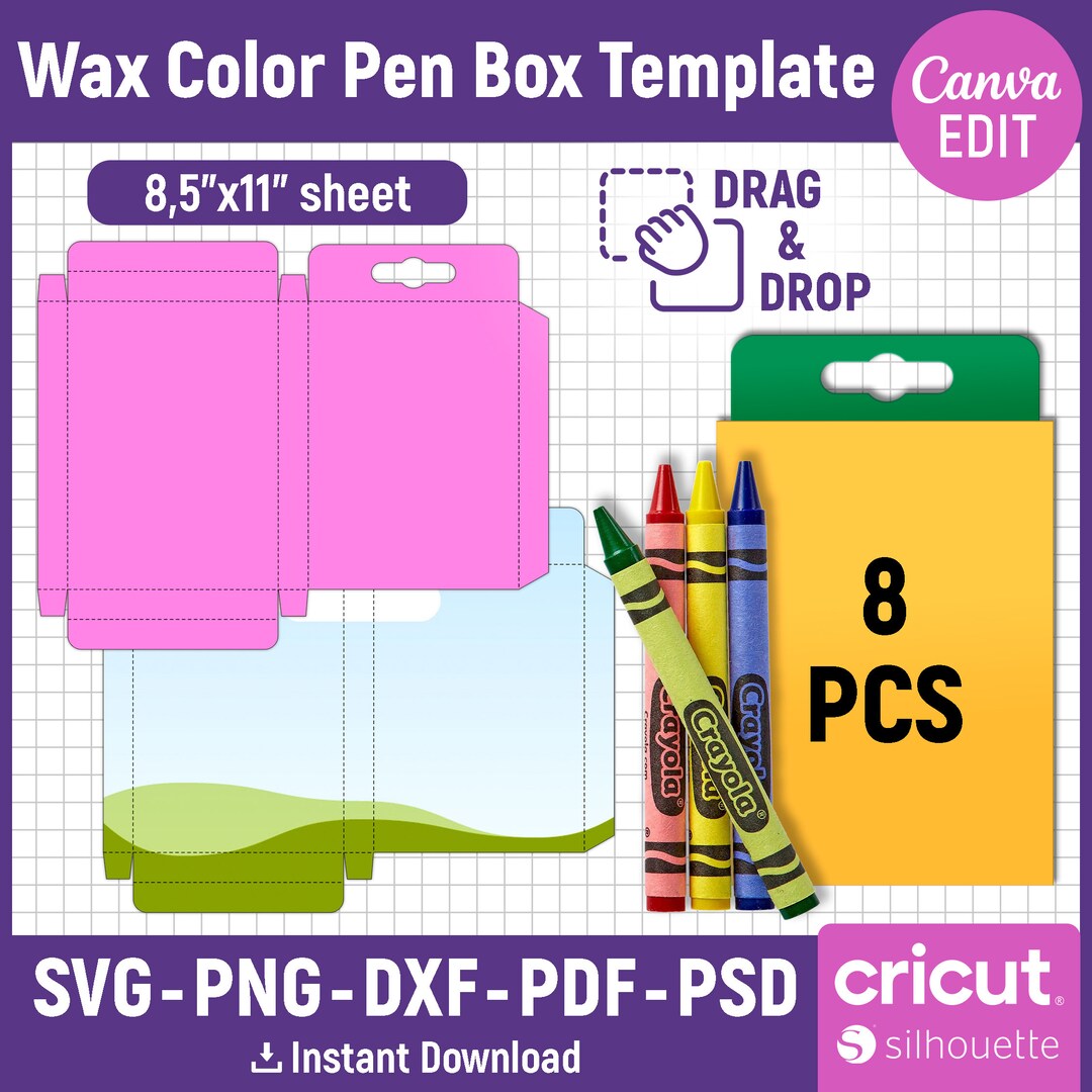 8pcs Crayon Box Template, Wax Crayon Box Template, Wax Color Pen Gift ...