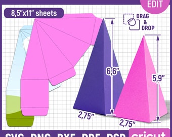 Pyramid Box Bundle, Gift Box Template, Pyramid Favor Box, Birthday Gift ...
