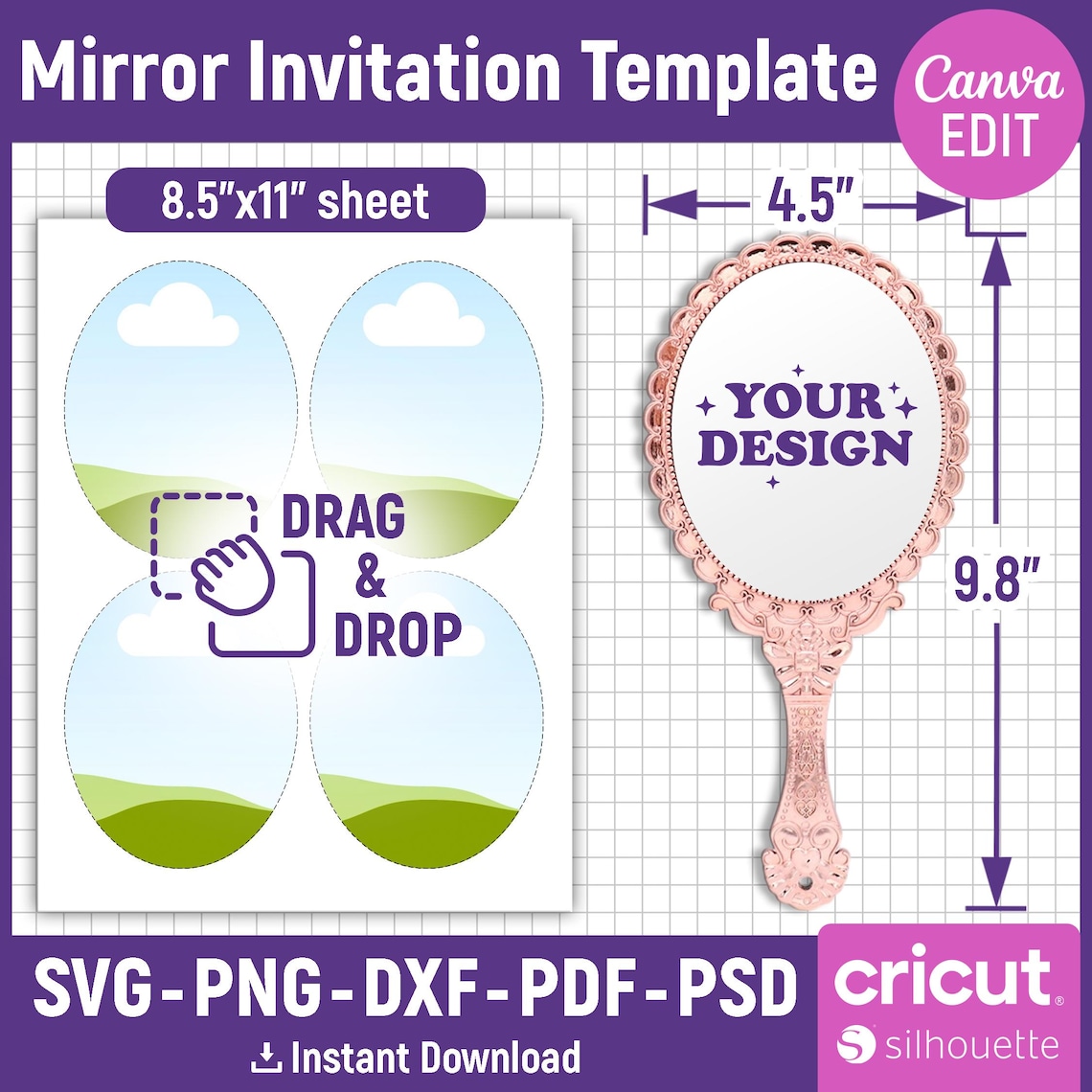 Mirror Invitation Template, Oval Invitation for Hand Held Mirror ...