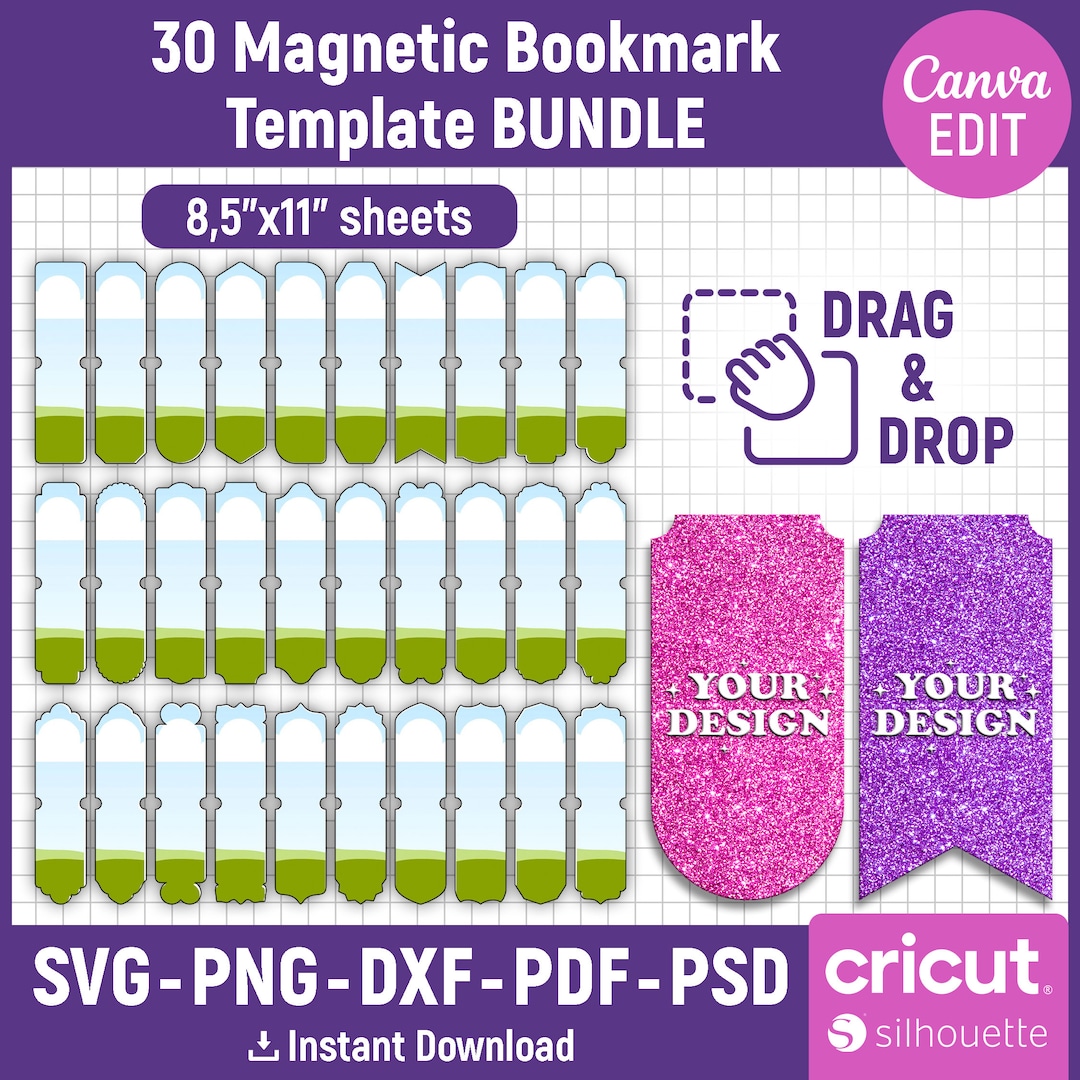 Magnetic Bookmark Template BUNDLE, Bookmark Clipart, Magnetic Bookmark ...